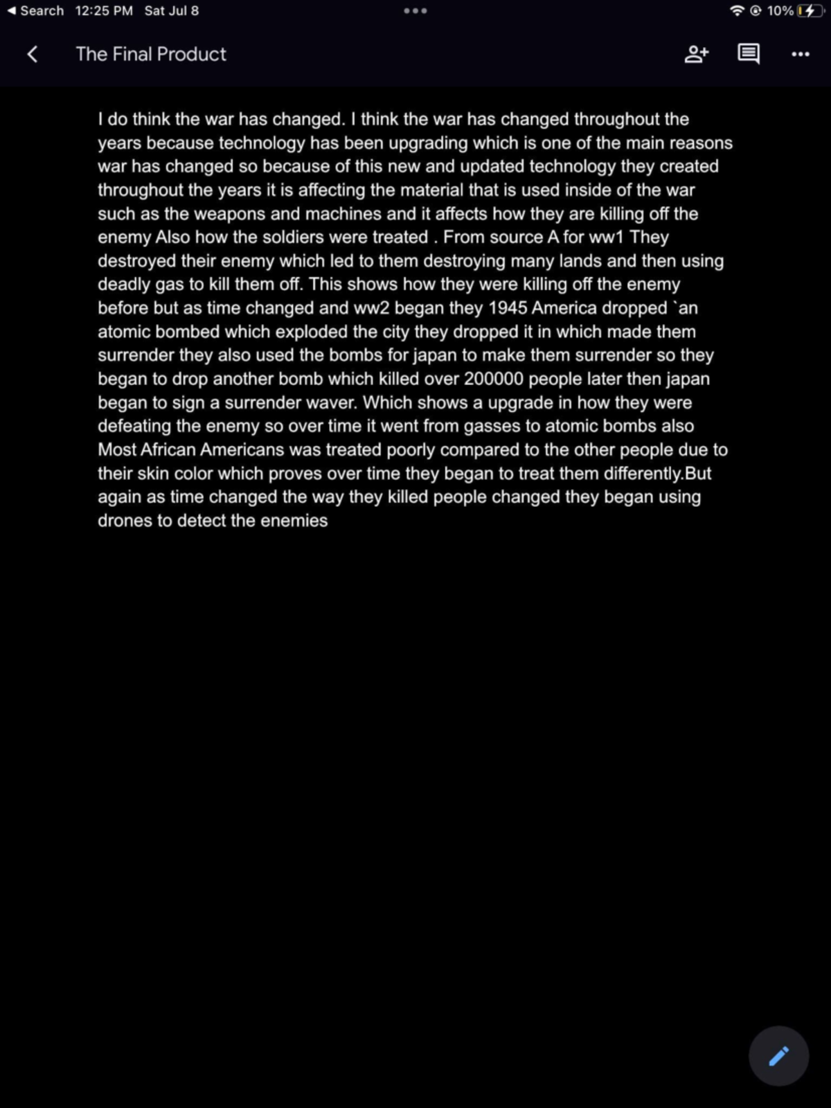 Adobe Scan Jul 8, 2023 - World war essay - Search 12:25 PM Sat Jul 8 9 ...