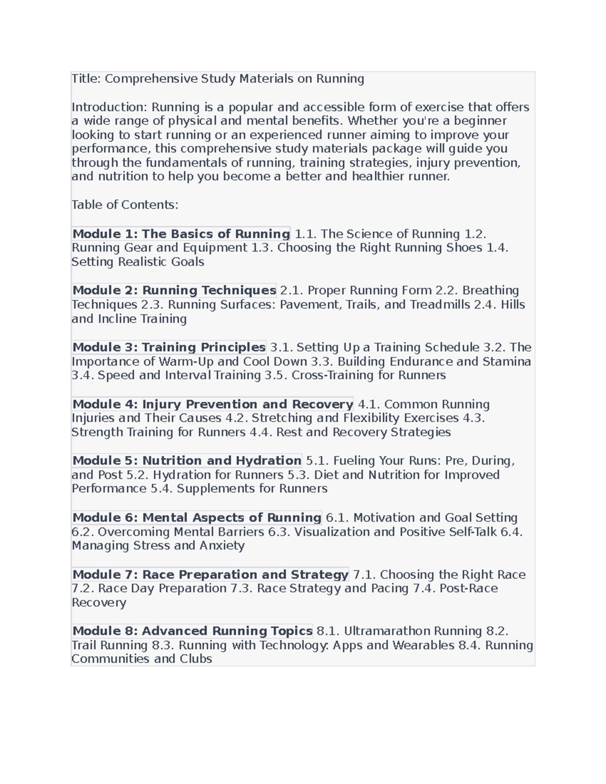 Comprehensive about running - Title: Comprehensive Study Materials on ...