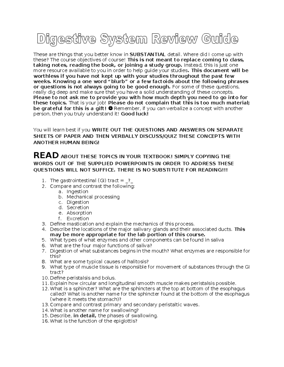 Module 6 Digestive System Review Guide - These are things that you ...