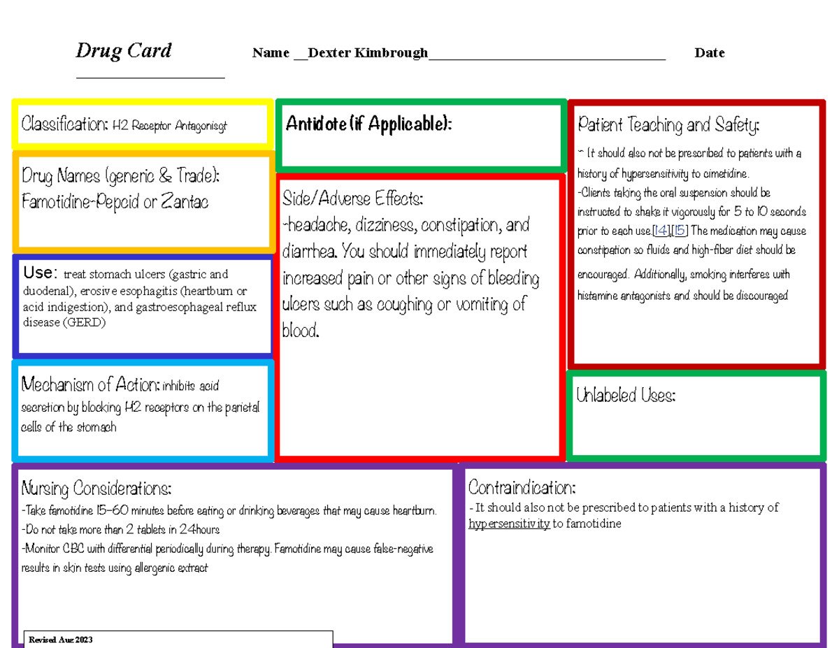 NSG124 Drug Card Famotidine - Drug Card Name Dexter Kimbrough