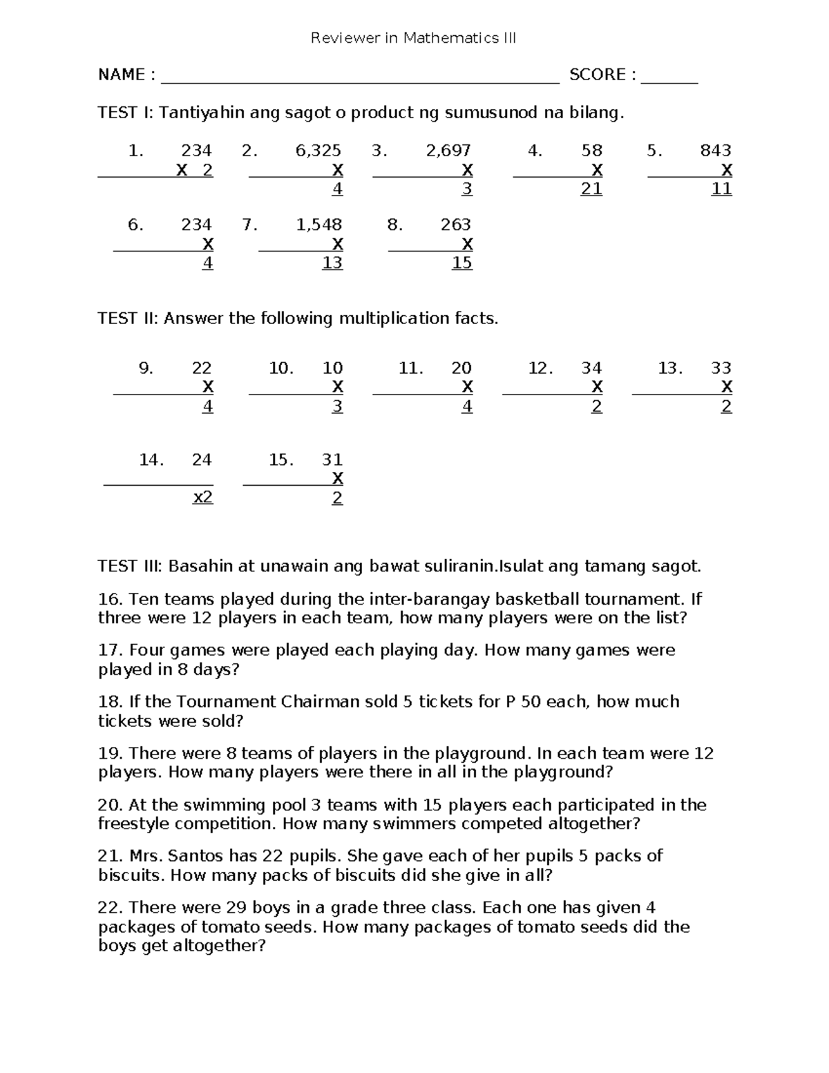 Math Reviewer IN Elementary - Reviewer in Mathematics III NAME : - Studocu