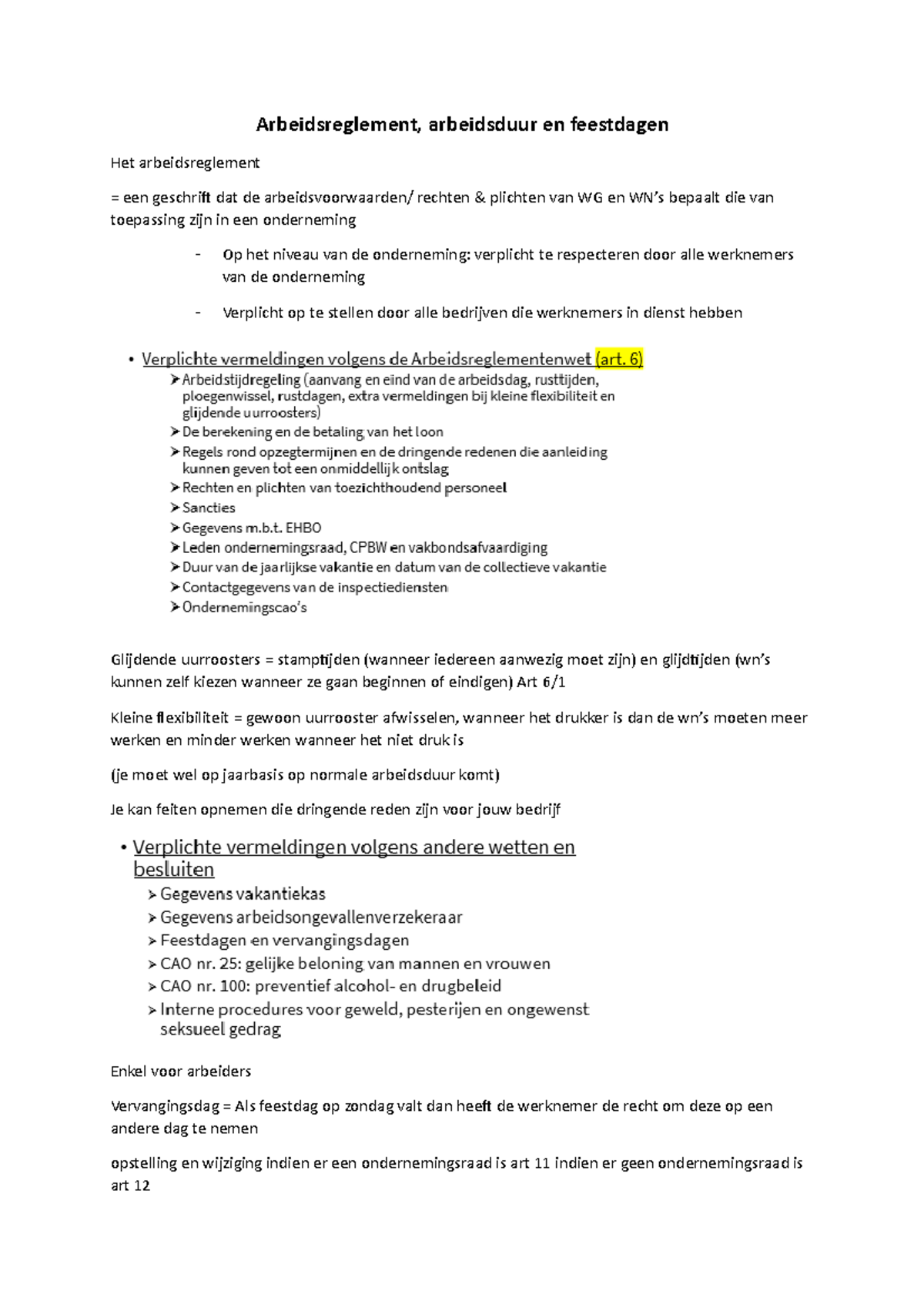 Arbeidsreglement, arbeidsduur en feestdagen - Stel wn’s werken van ...