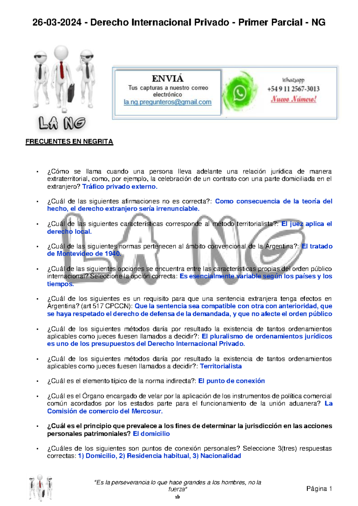 26-03-2024 - Derecho Internacional Privado - Primer Parcial - NG🍀 - Página 1 “Es la ...
