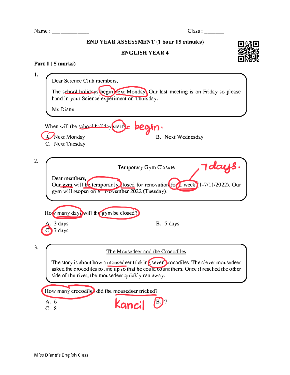 2022 Suggested UASA Year 4 - Name : _____________ Class : _______ END ...
