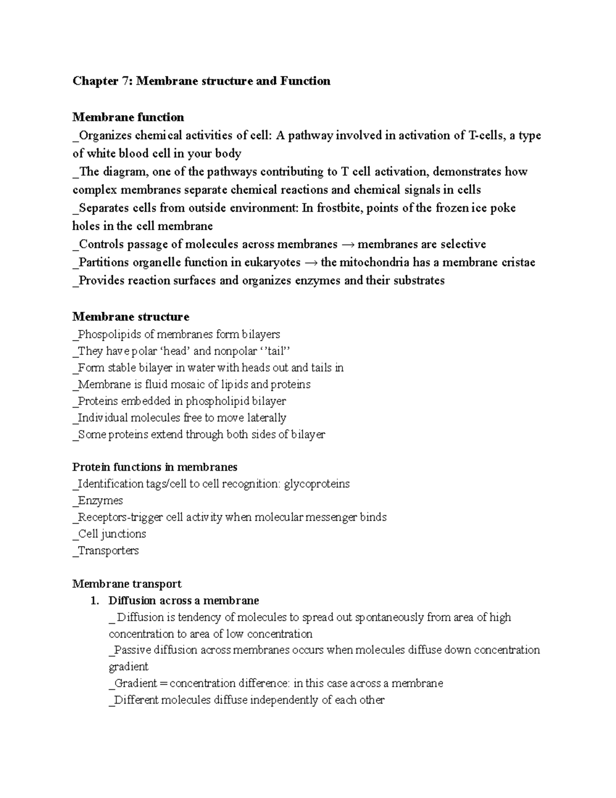 Chapter 7 membrane structure and function - Chapter 7: Membrane structure and Function Membrane ...