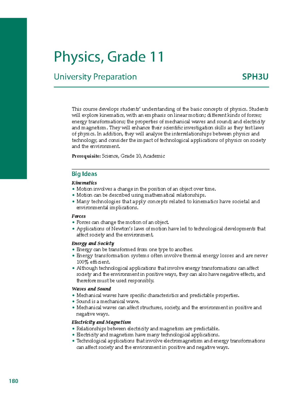 Curriculum Expectation For SPH3U - 1 0 Physics, Grade 11 University ...