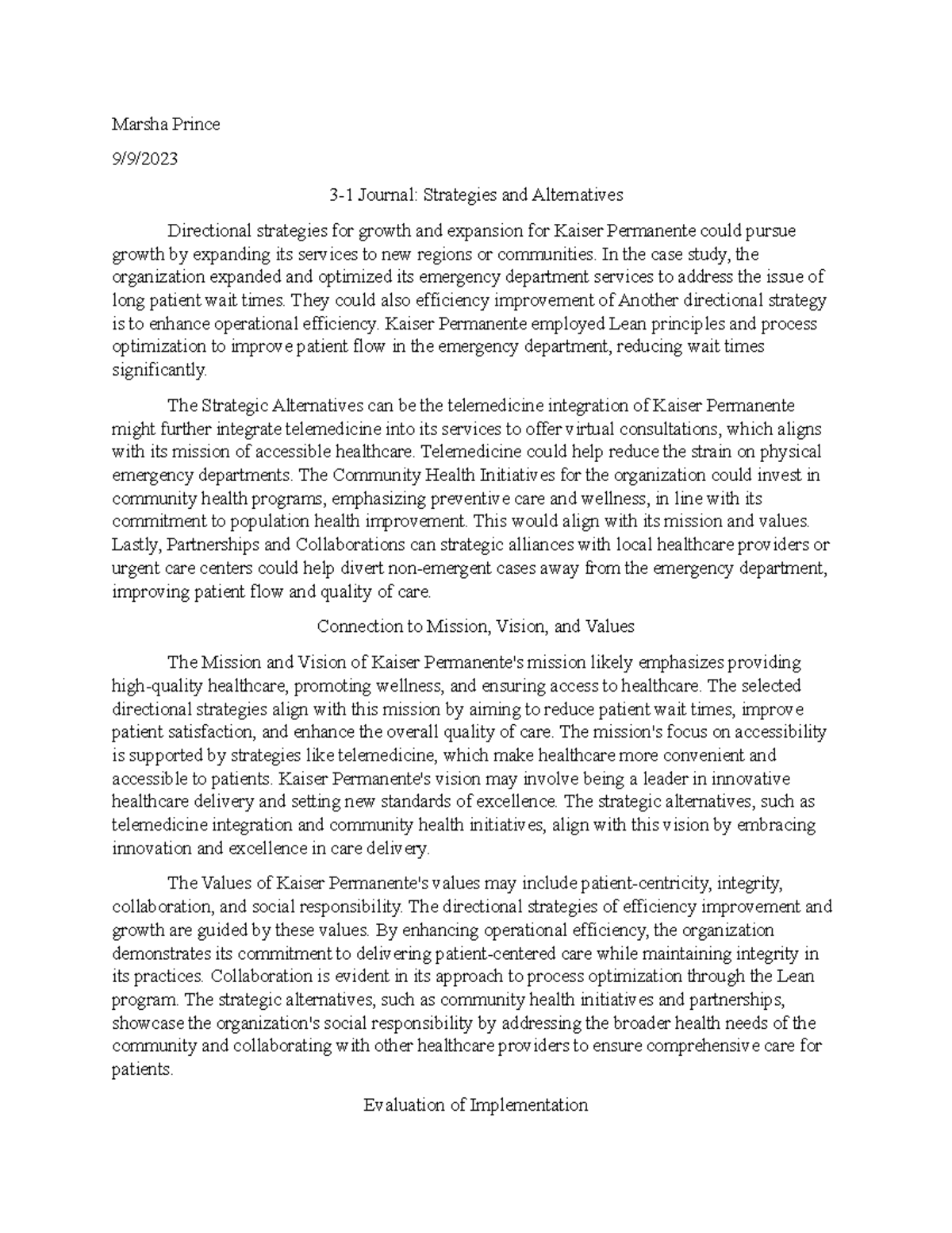 3-1 Journal Strategies and Alternatives - Marsha Prince 9/9/ 3-1 ...