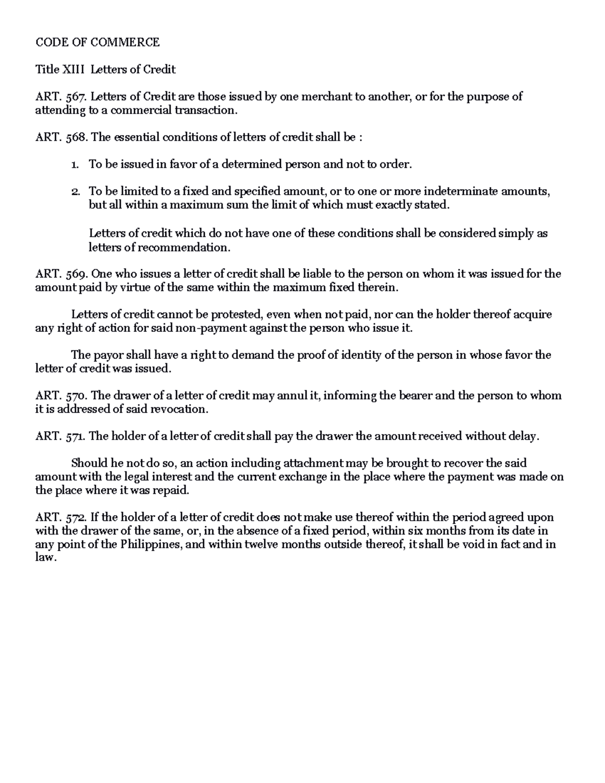 357035235 Code of Commerce 567 572 - CODE OF COMMERCE Title XIII ...