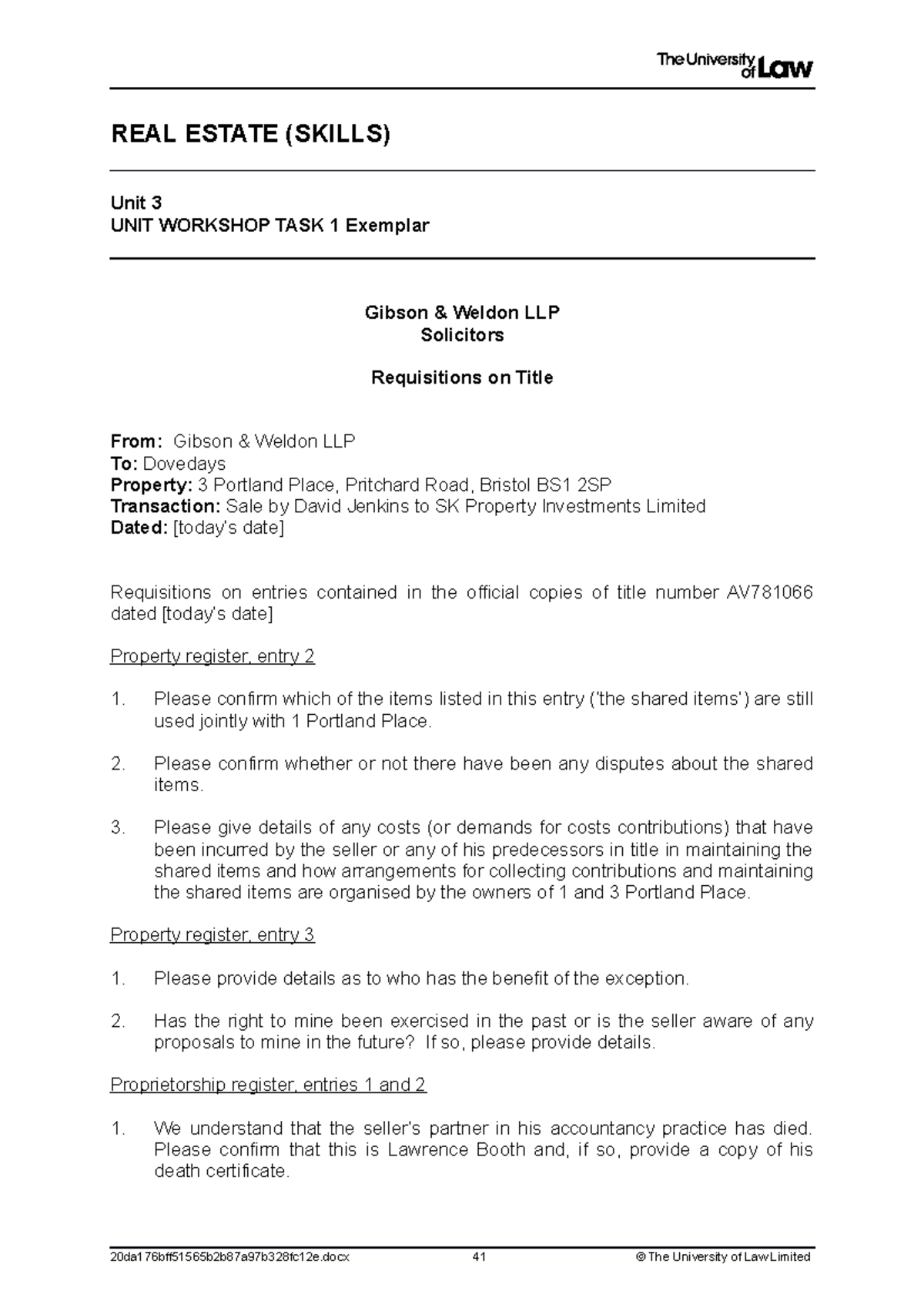 real estate ws03 task01 exemplar - REAL ESTATE (SKILLS) Unit 3 UNIT ...