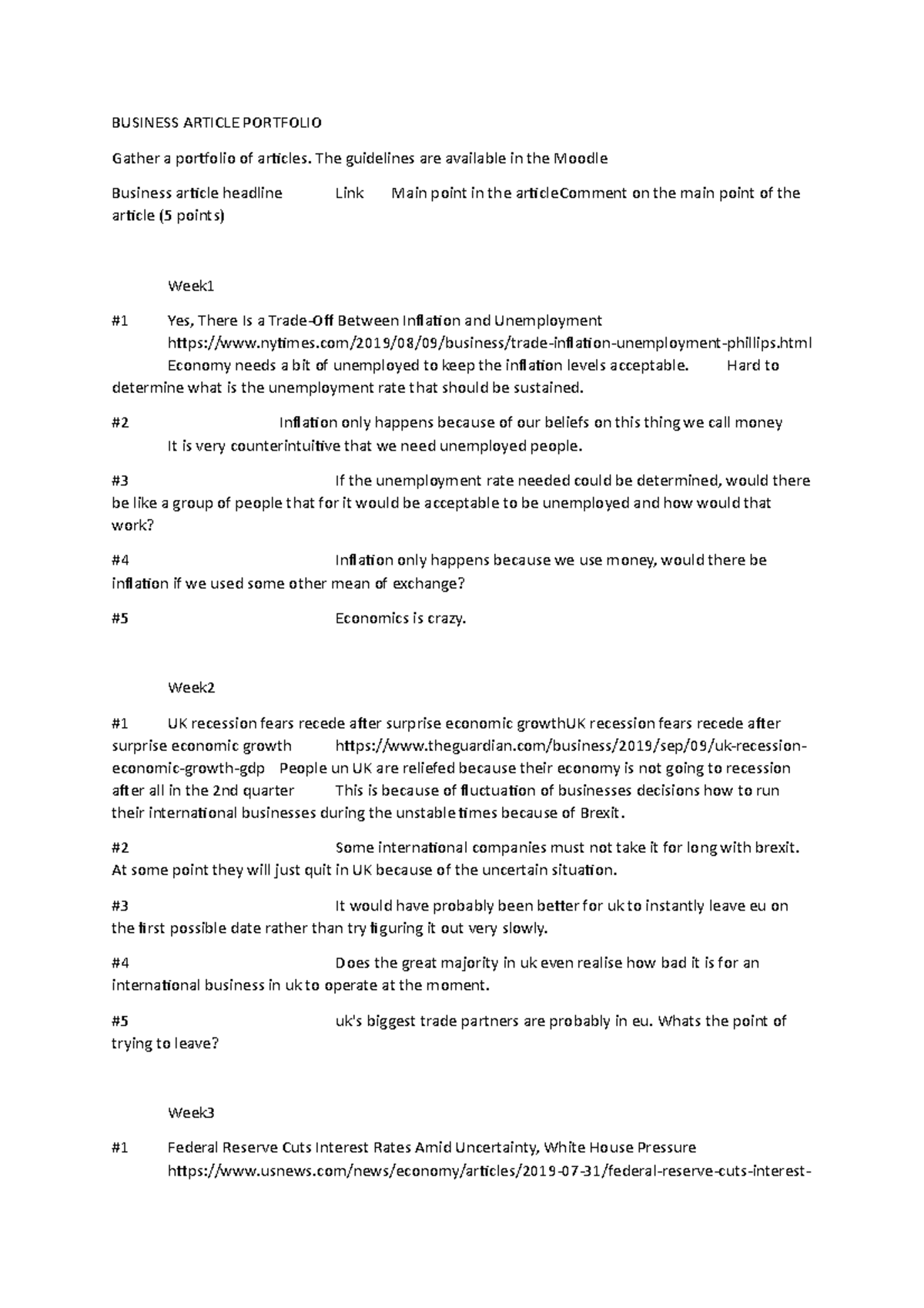 Article Portfolio - BUSINESS ARTICLE PORTFOLIO Gather a portfolio of ...