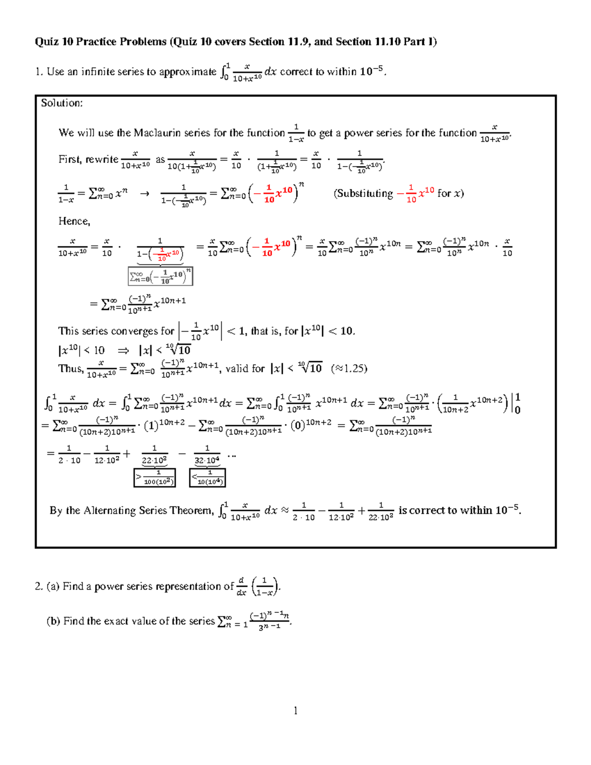 1062 Quiz 10 Practice Problems 2024SS - Quiz 10 Practice Problems (Quiz 10 covers Section 11 ...