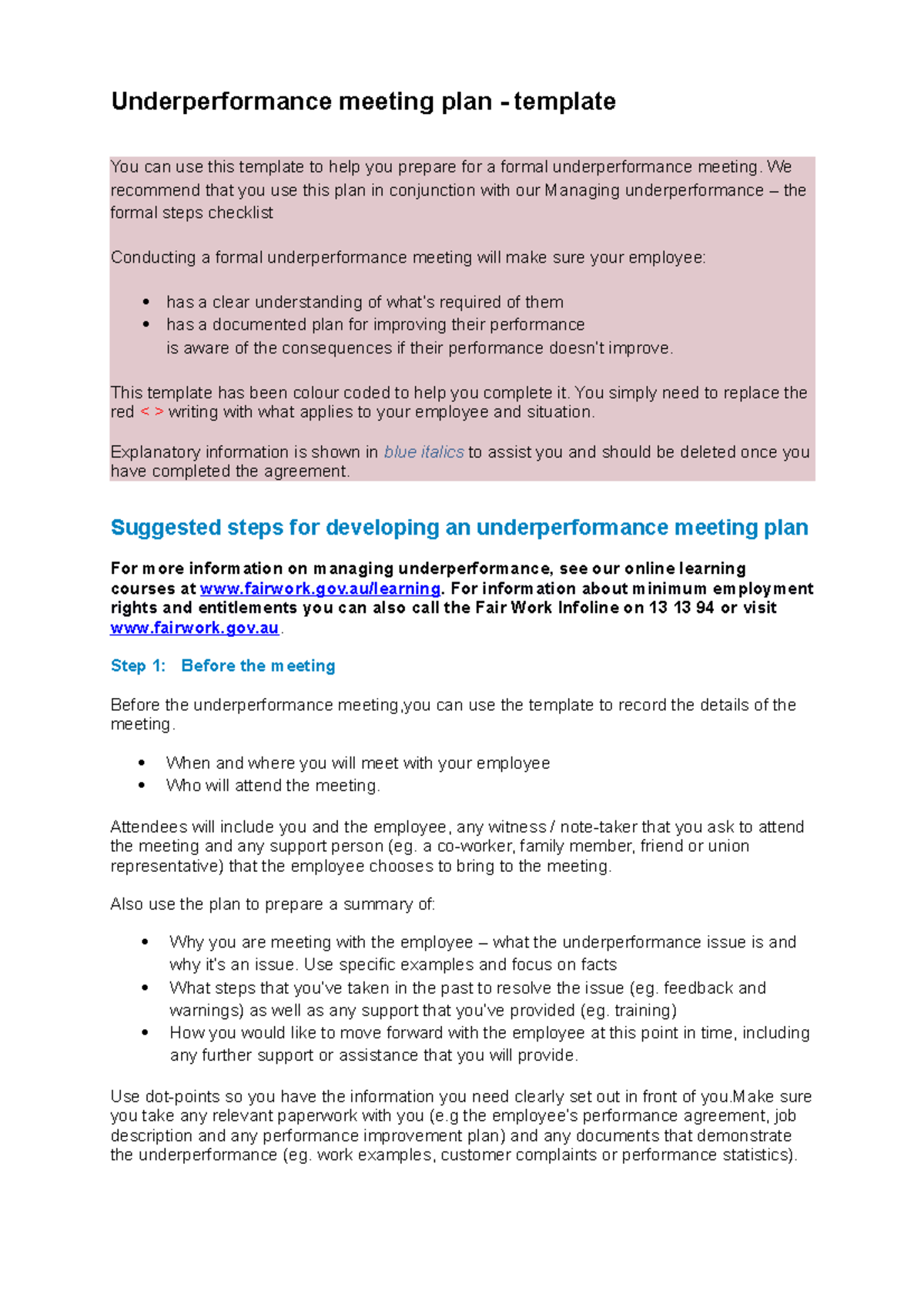 Underperformance-meeting-plan - Underperformance meeting plan ...