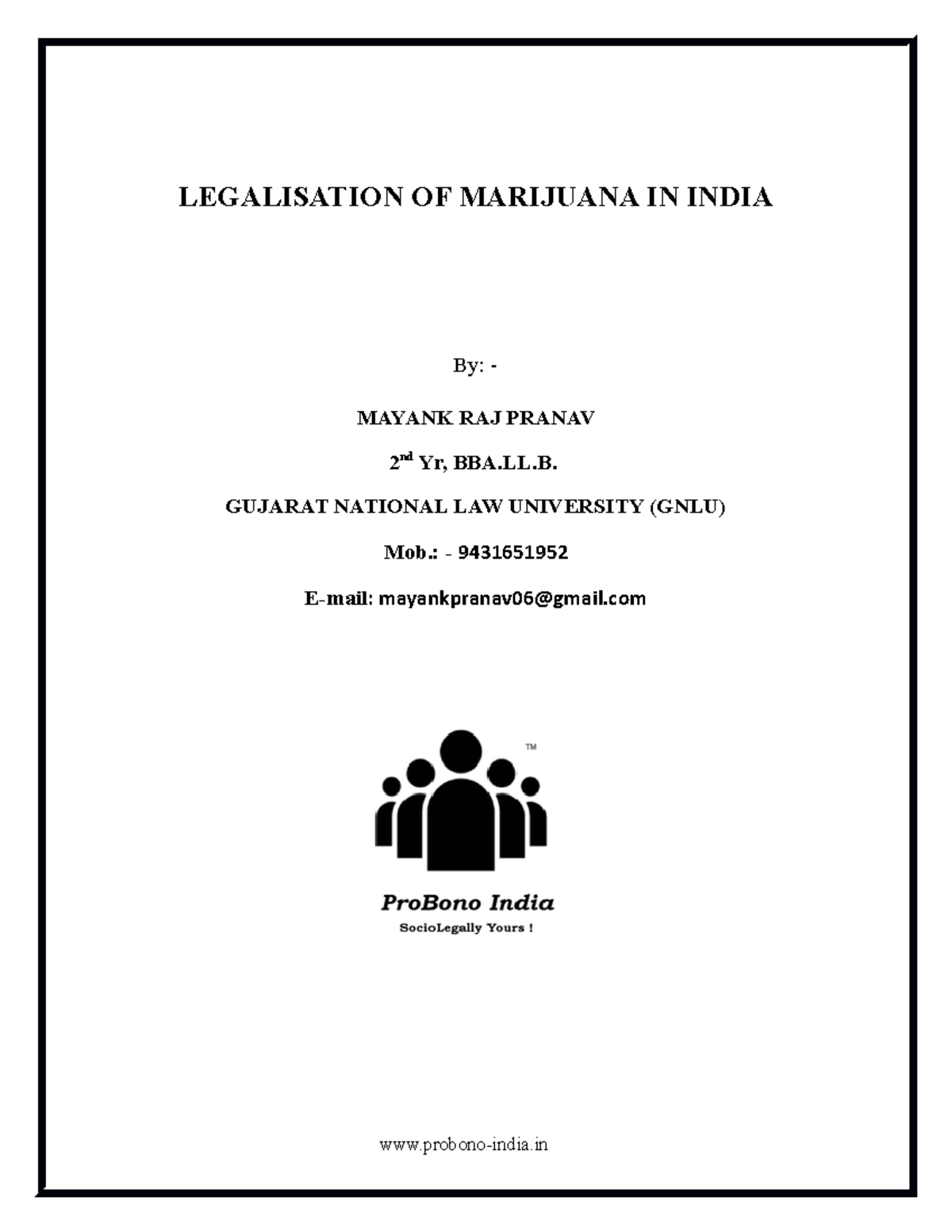 716 Mayank Raj Pranav - academic lecture - LEGALISATION OF MARIJUANA IN ...