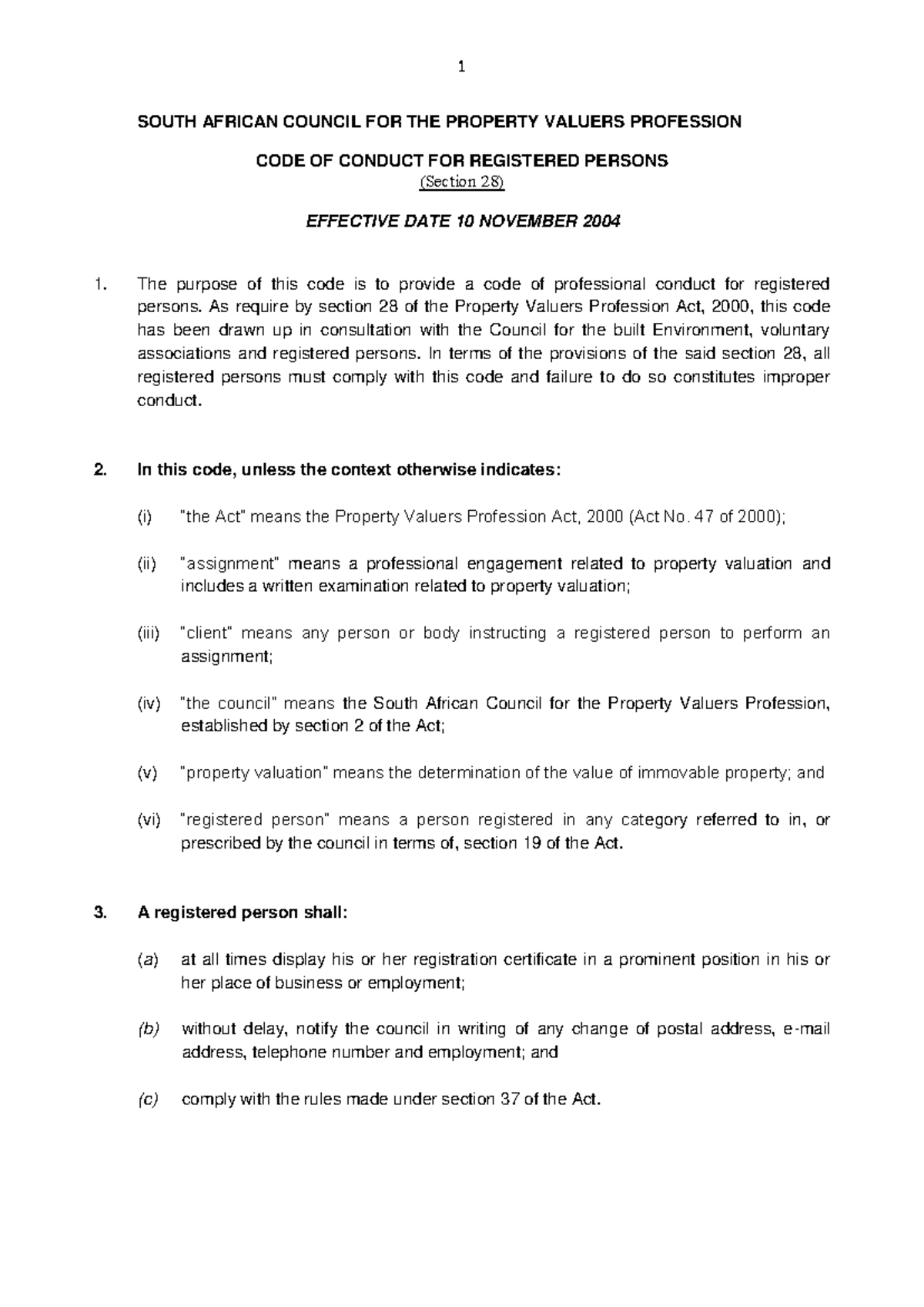 Sacpvp Code of Conduct - property valuations academy - 1 SOUTH AFRICAN ...