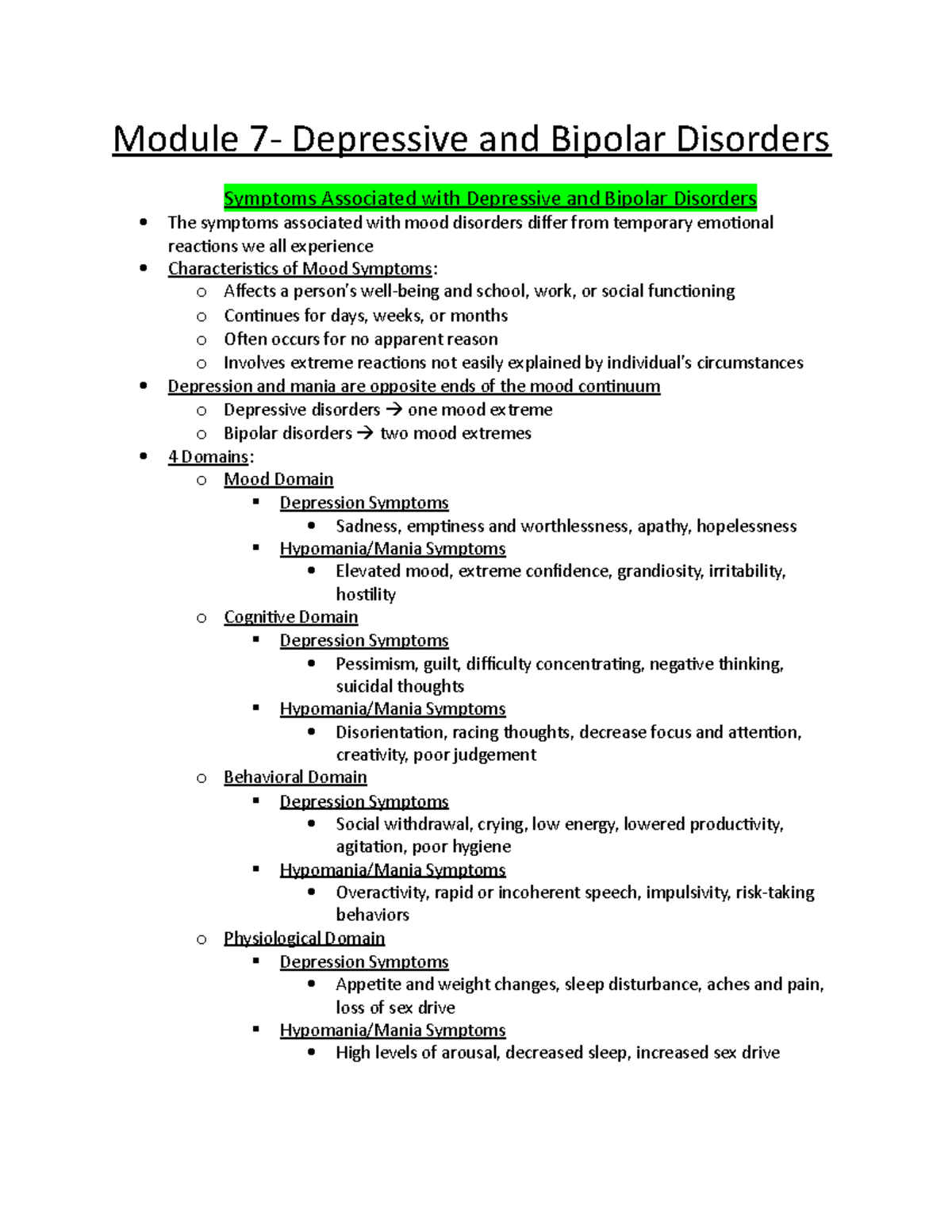 Module 7 Abnormal Psychology - Module 7- Depressive and Bipolar ...