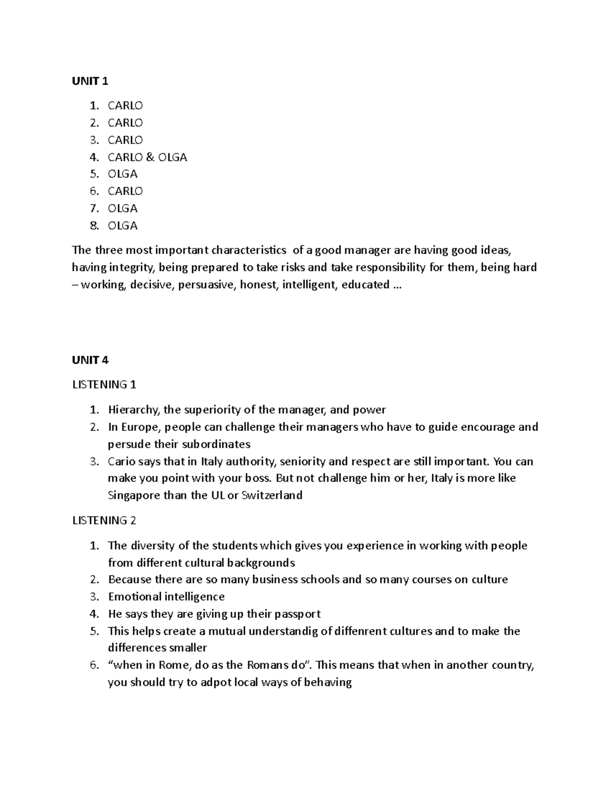 Listening TAHP4 aa b bhbjbn nnbj nnn bn - UNIT 1 1. CARLO 2. CARLO 3 ...