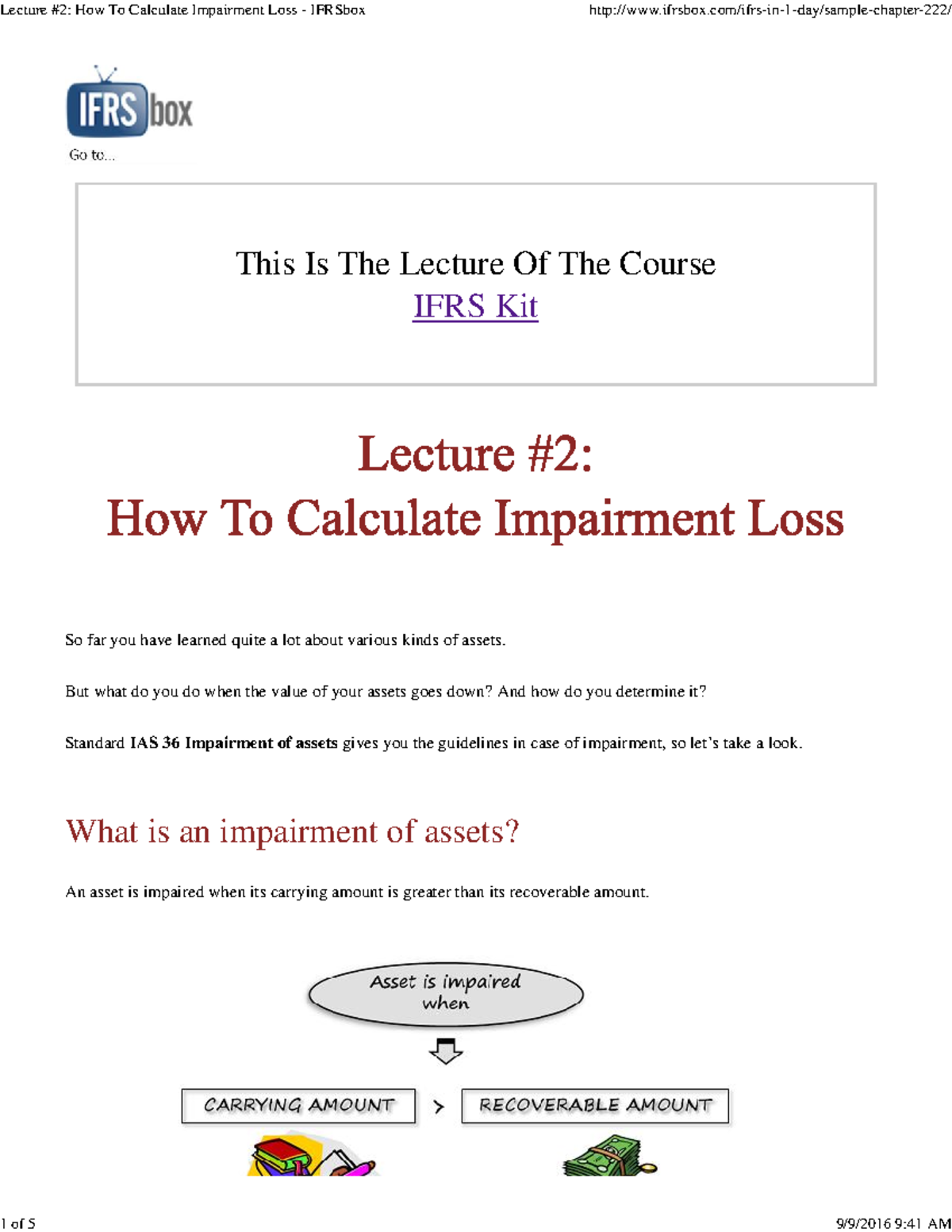 IAS 36 Impairment - Lecture notes 6 - This Is The Lecture Of The Course ...