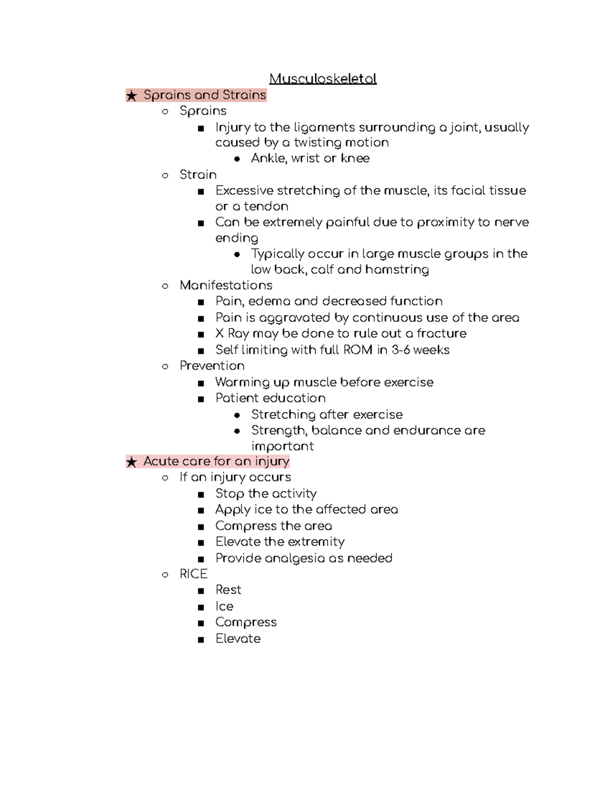 Musculoskeletal - Professor: Kelli Fuller - Musculoskeletal ★ Sprains ...