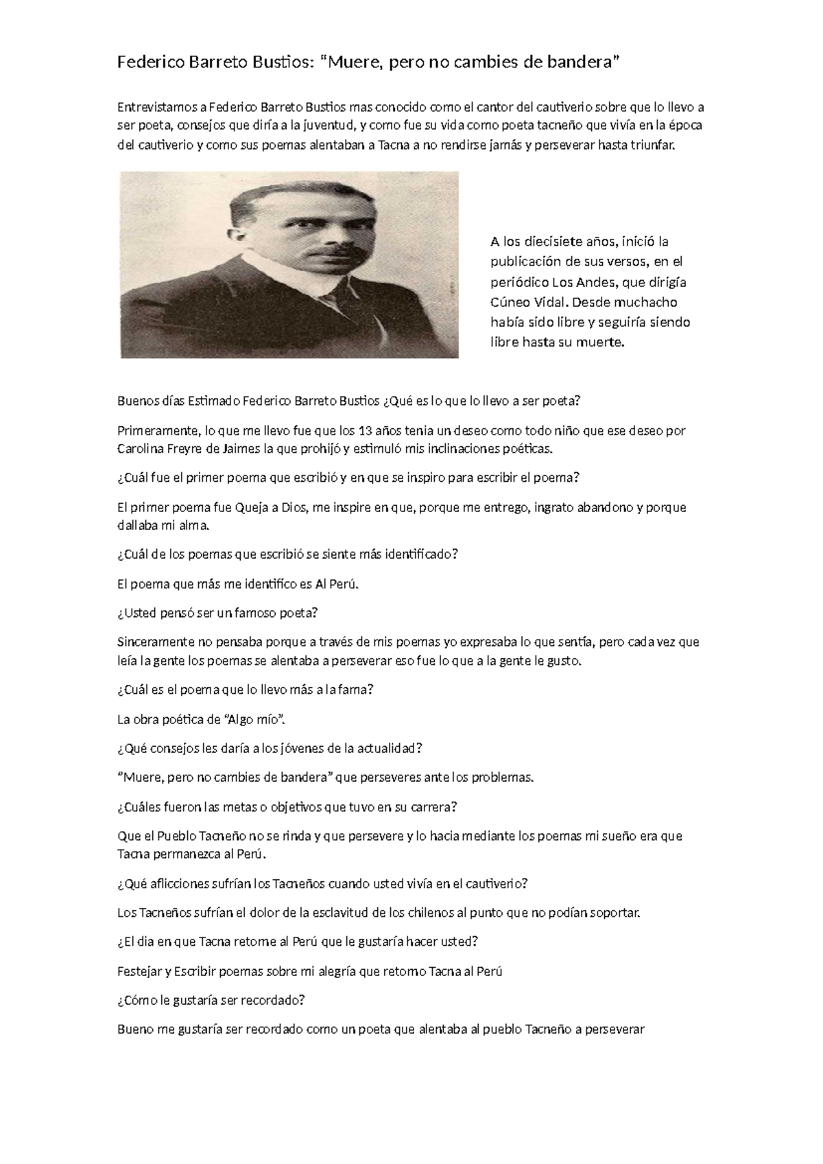 Federico Barreto Bustios - Buenos días Estimado Federico Barreto Bustios ¿Qué es lo que lo llevo ...