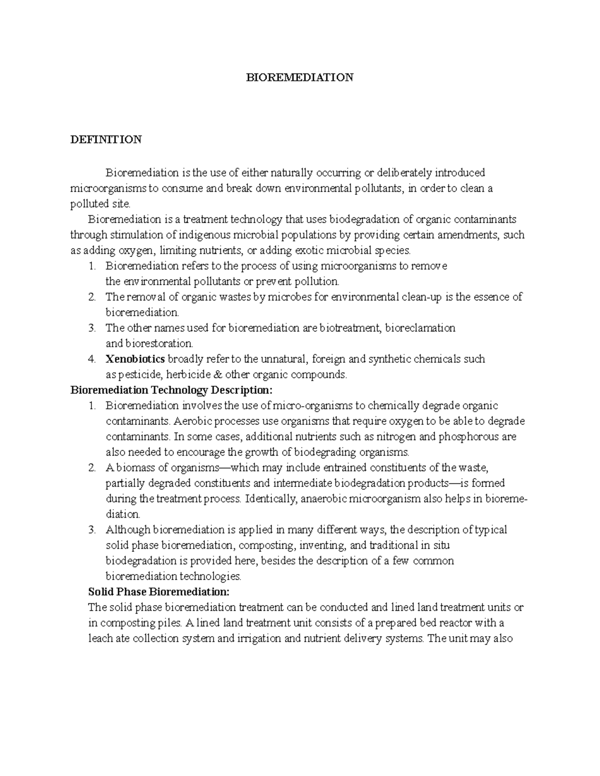 Bioremediation - Lecture notes 1-3 - BIOREMEDIATION DEFINITION ...