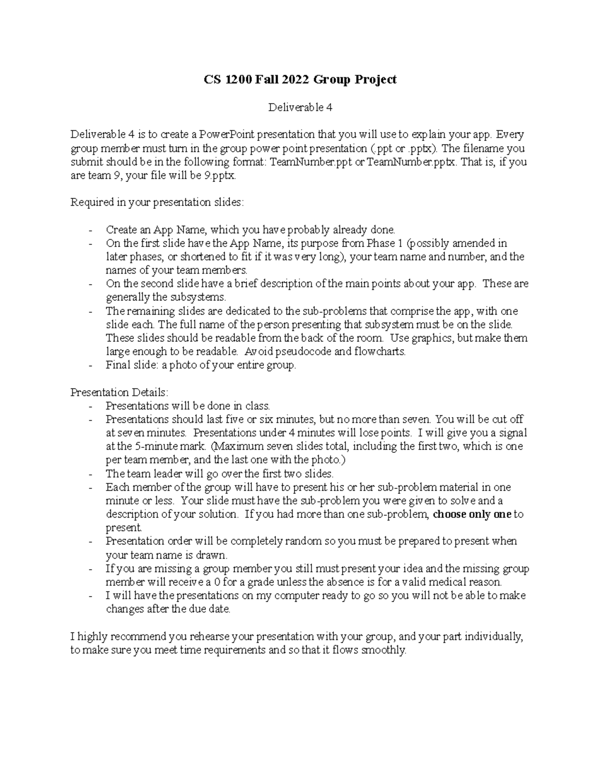 CS1200Project 4 - John Cole - CS 1200 Fall 2022 Group Project Deliverable 4 Deliverable 4 is to ...