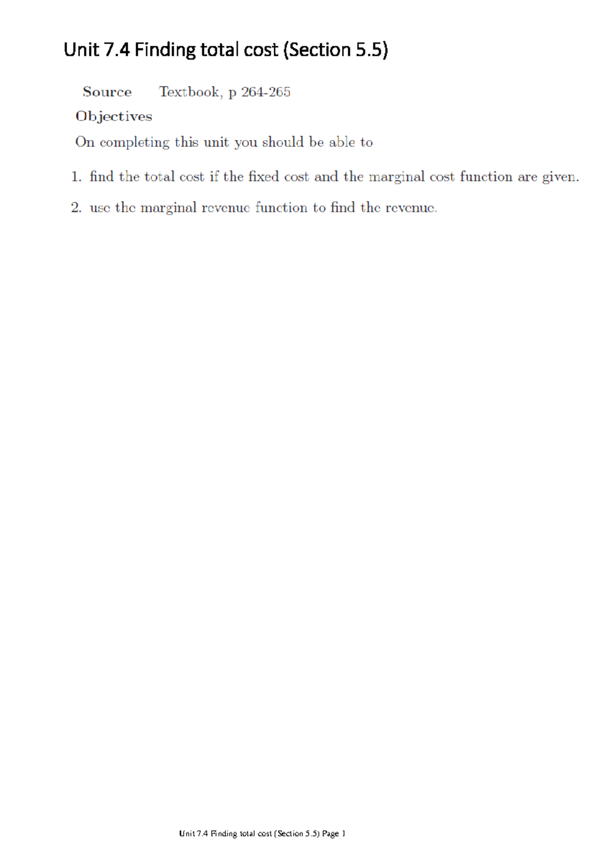 Unit 7.4 Finding total cost (Section 5.5) with annotation - Unit 7 ...