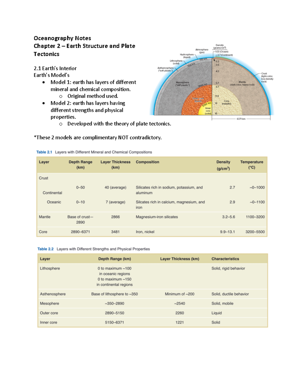 Oceanography - Chapter 2 - Oceanography Notes Chapter 2 – Earth ...
