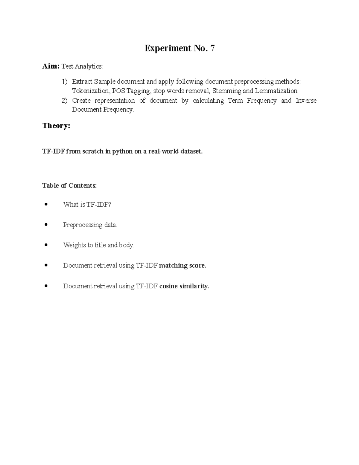 Experiment No 6 - Test Analytics: ⦁ Extract Sample document and apply ...