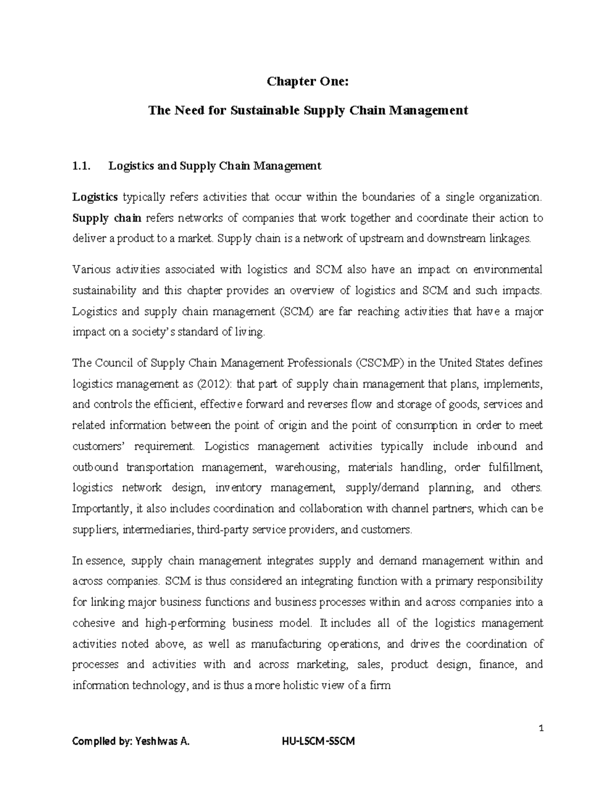Chapter One Suscm - Summary Microeconomics - Chapter One: The Need for Sustainable Supply Chain ...