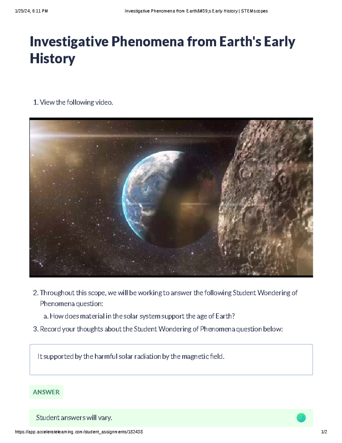 Investigative Phenomena from Earth's Early History STEMscopes - 1/25/24 ...