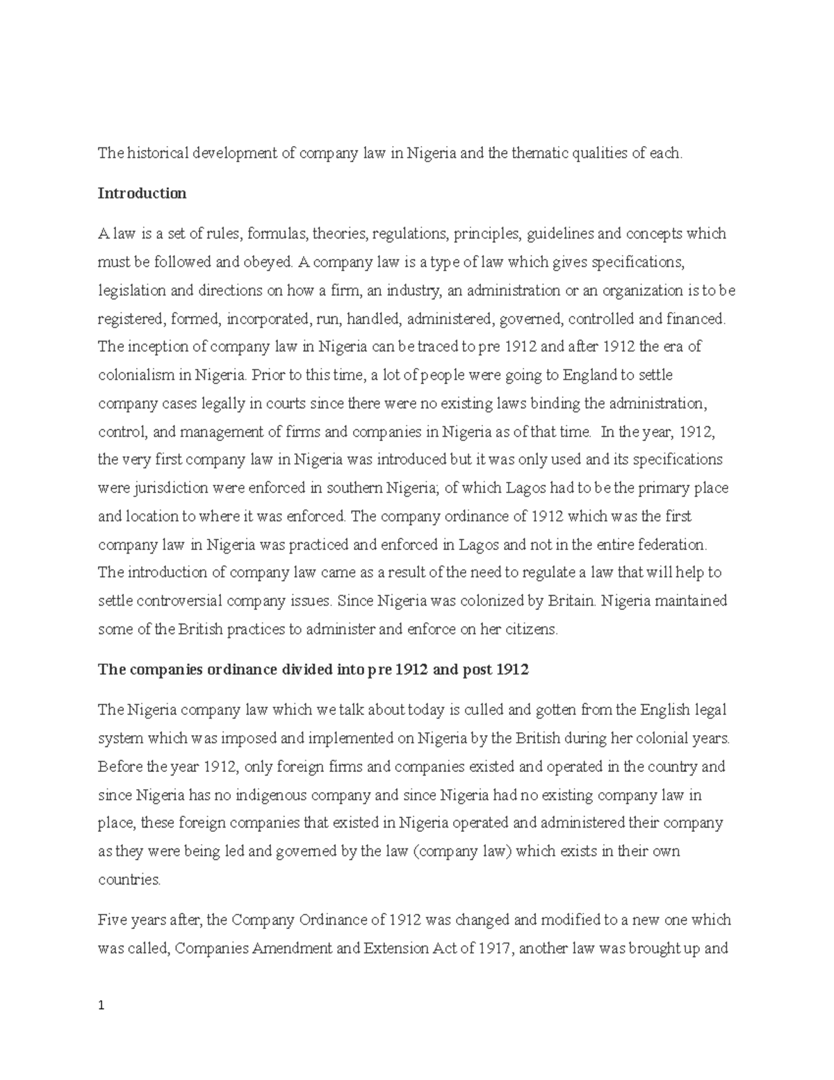 Examine the historical development of company law throughout the years ...