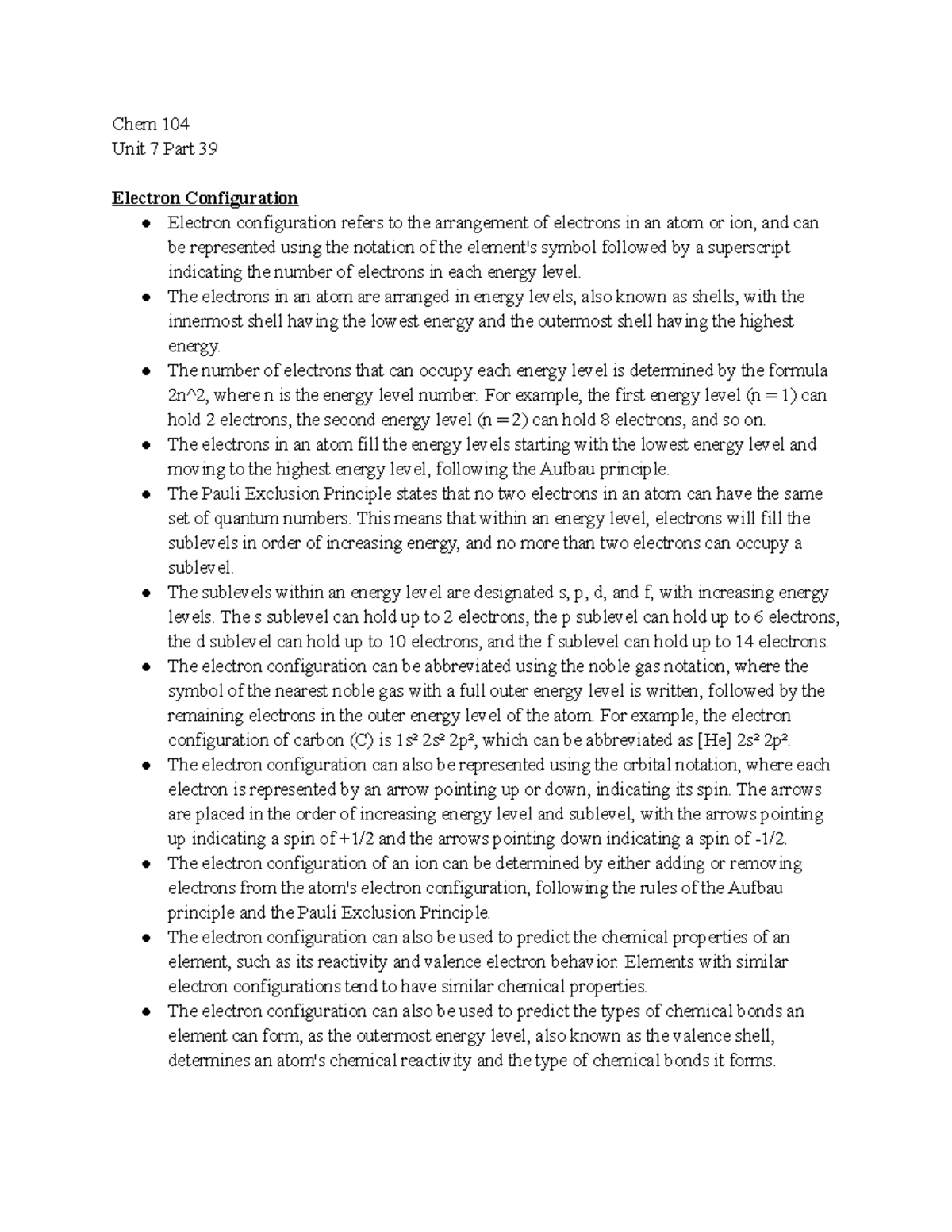 General Chemistry 104 Unit 7 Part 39 Notes - Chem 104 Unit 7 Part 39 ...