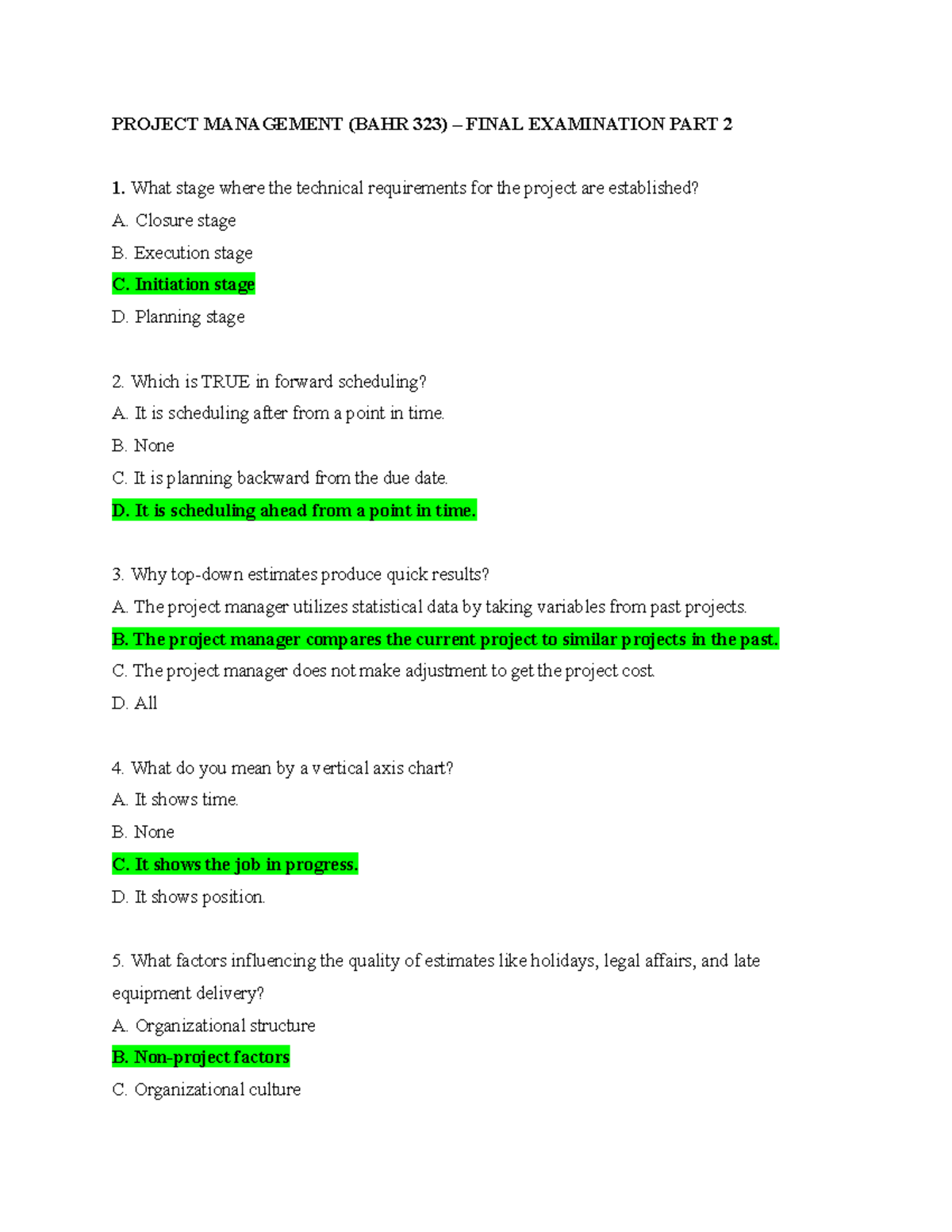Project Management (BAHR 323) – Final Examination PART 2 - PROJECT ...