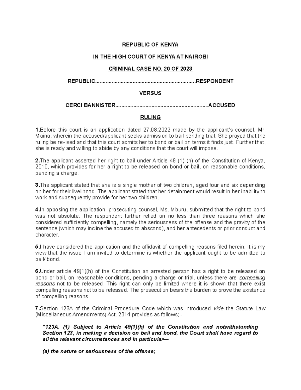 Ruling ON BAIL Application - Civil Procedure - Studocu