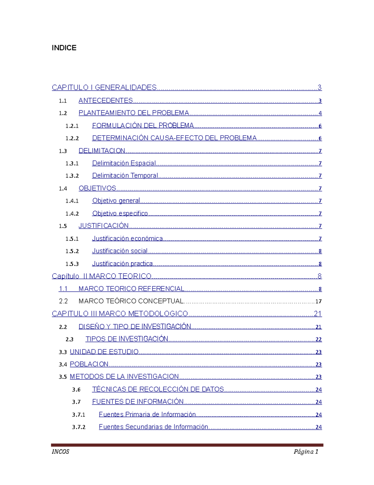 Proyecto de grado para entregar - INDICE INCOS Página CAPITULO I - Studocu