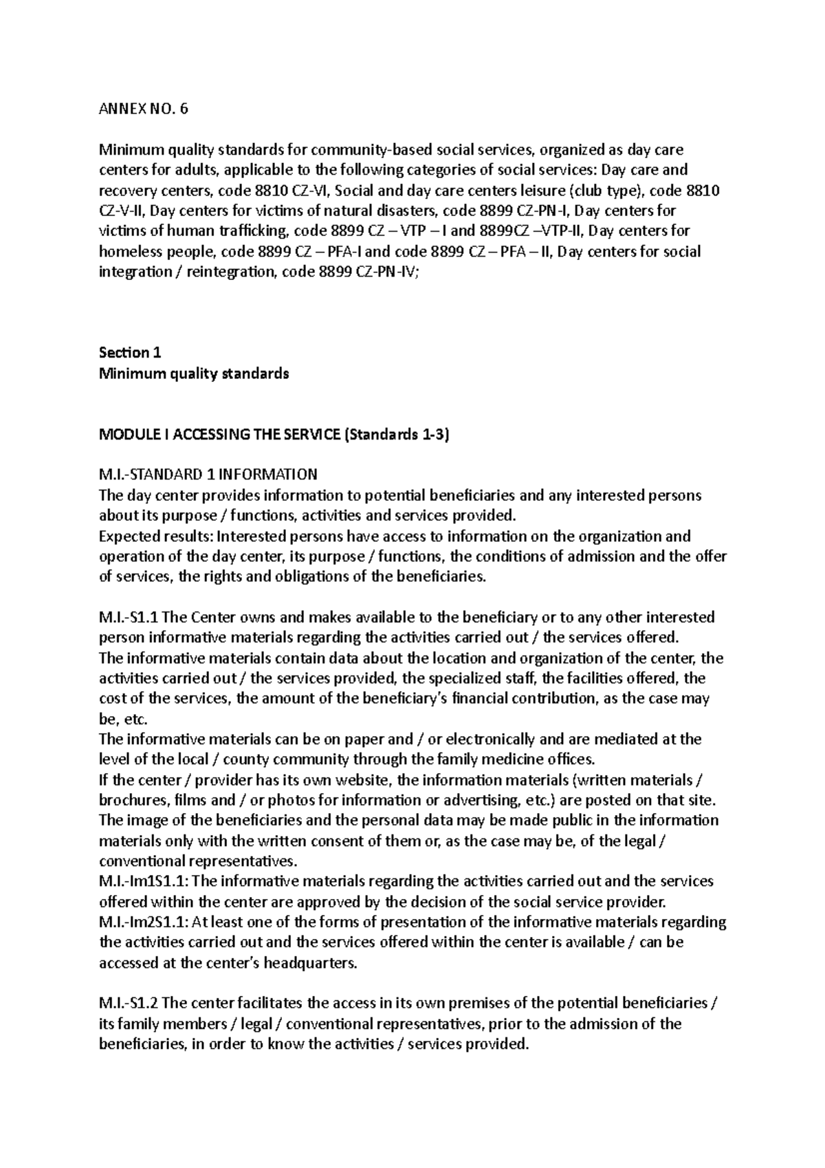 Minimum quality standards for social services provided in the community ...