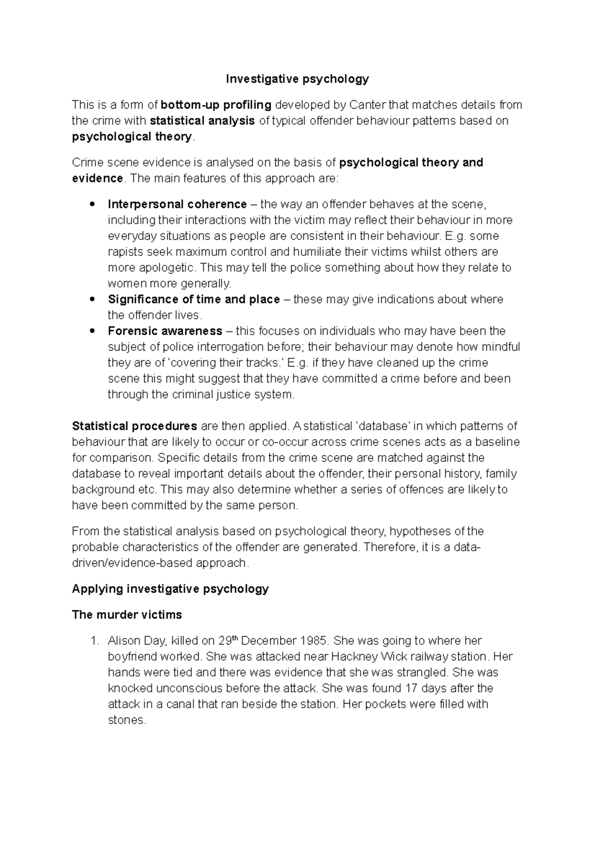 John Duffy - Forensics - Investigative psychology This is a form of ...