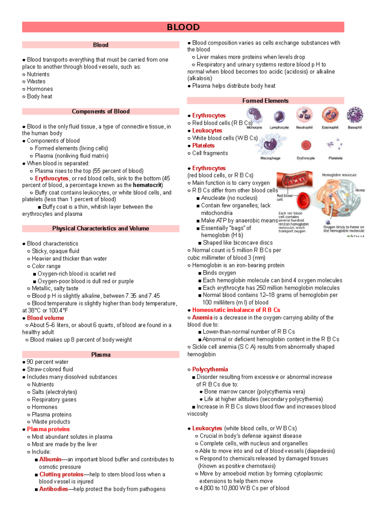 Blood notes - Blood Blood transports everything that must be carried ...