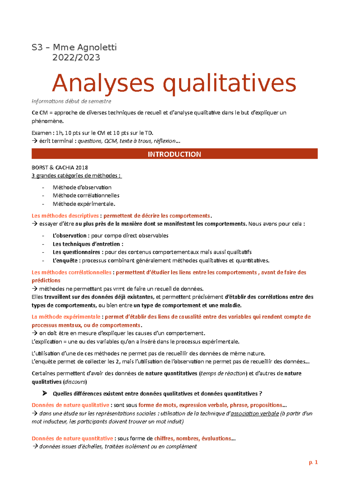 approche qualitative - S3 – Mme Agnoletti 2022/ Analyses qualitatives ...