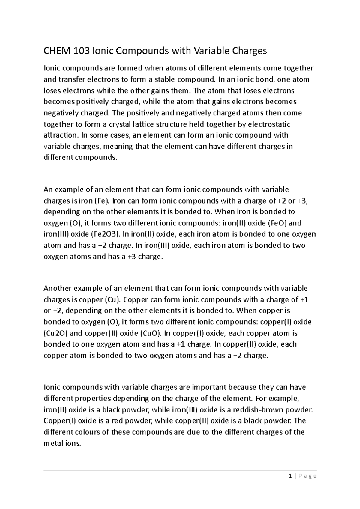 CHEM 103 Ionic Compounds with Variable Charges - In an ionic bond, one atom loses electrons ...