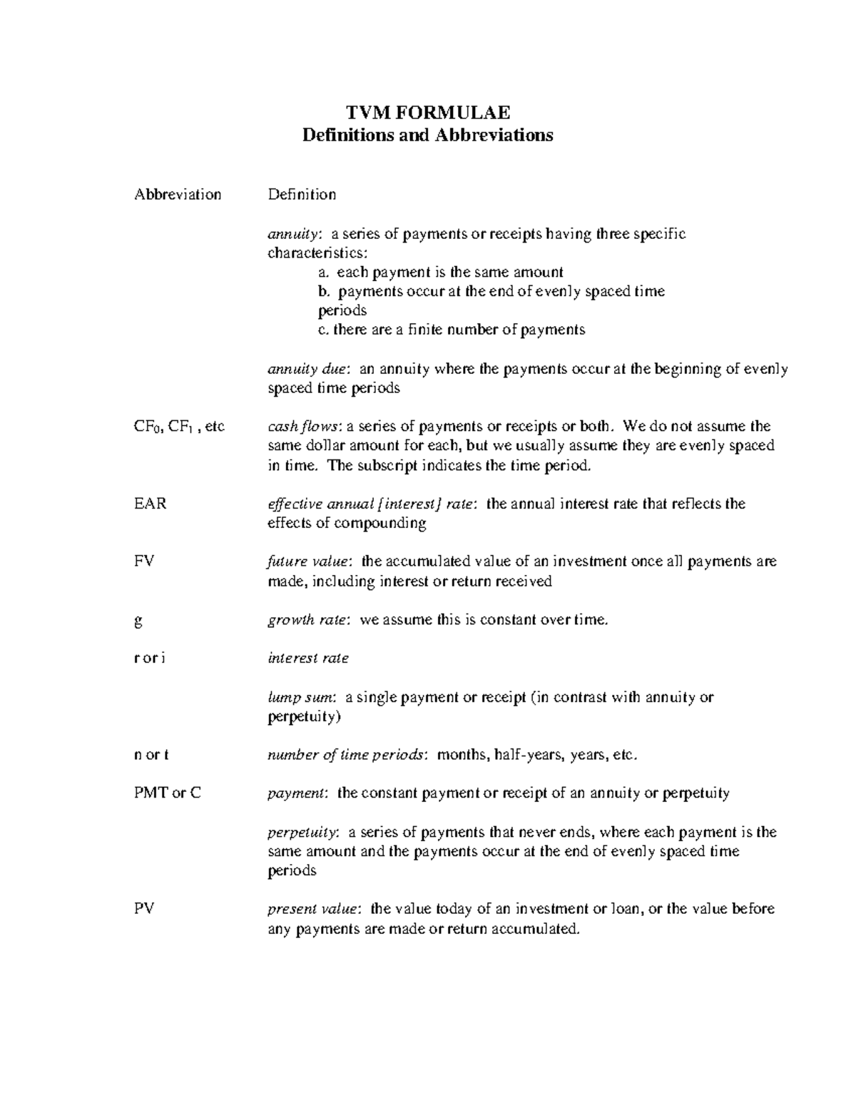 TVM Formulae - TVM FORMULAE Definitions and Abbreviations Abbreviation ...