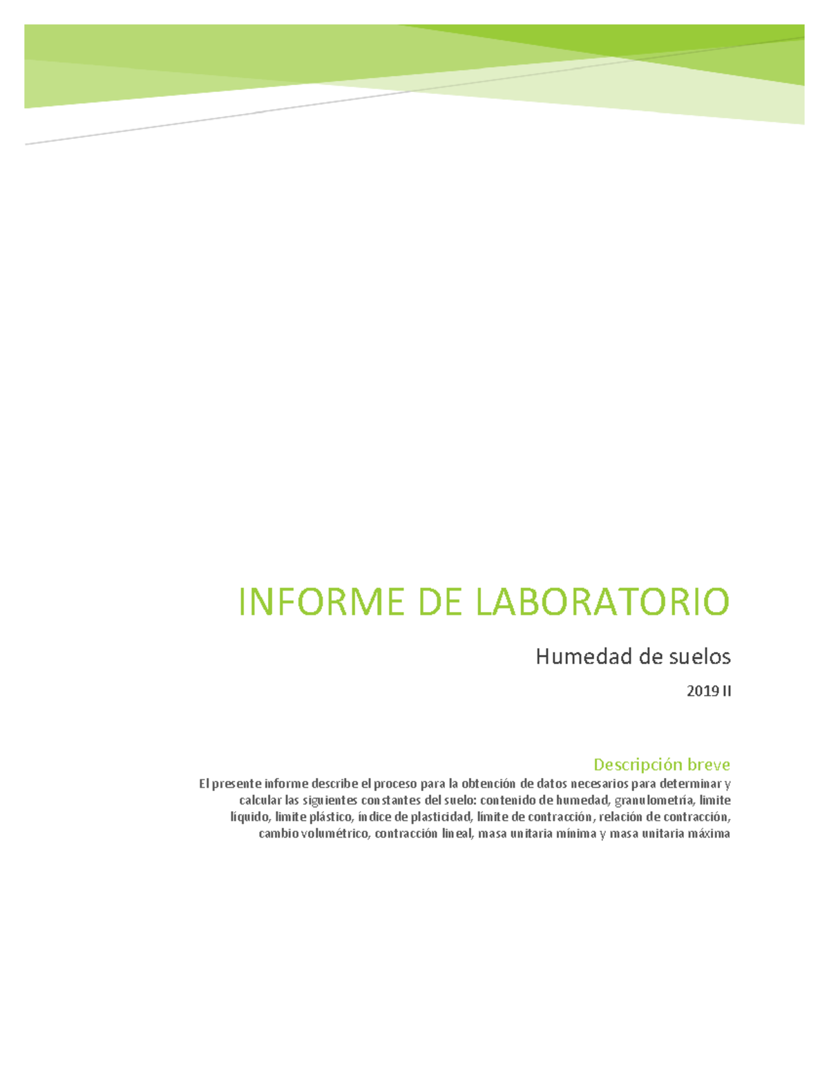 Informe Laboratorio Humedad de Suelos - Warning: TT: undefined function: 32 Warning: TT ...