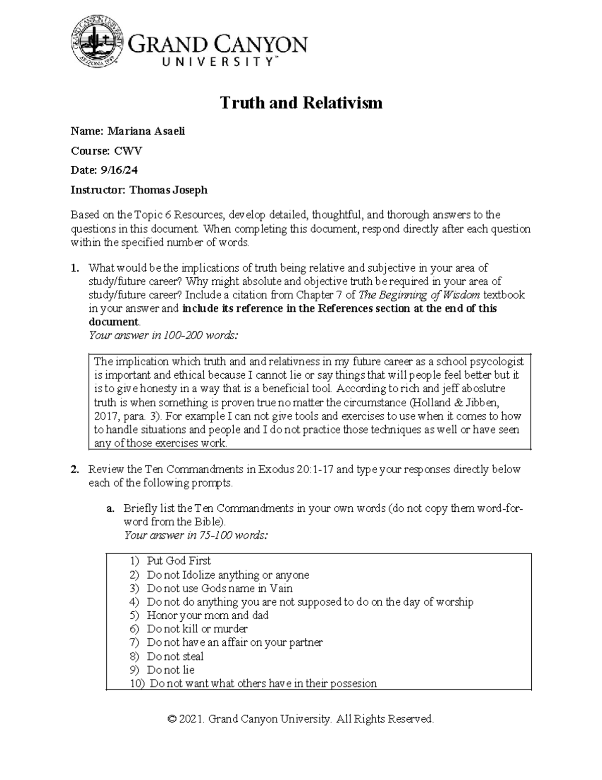 CWV 301 RS T6Truth And Relativism Online - Truth and Relativism Name ...