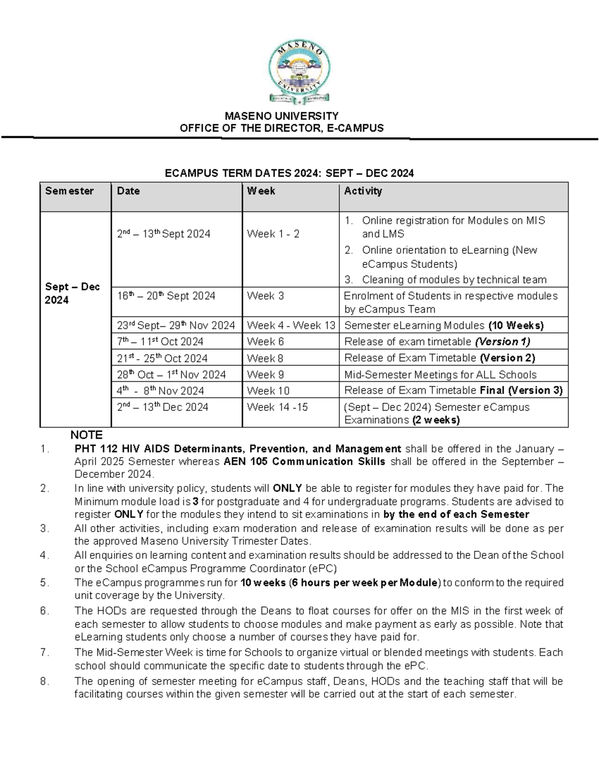 E Campus Term Dates Sept 2024 Final - ECAMPUS TERM DATES 2024: SEPT ...