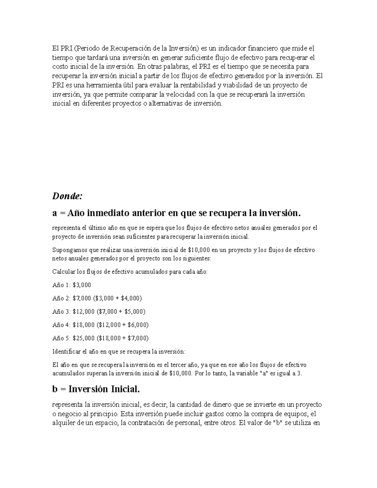 Formula PRI - El PRI (Periodo de Recuperación de la Inversión) es un ...