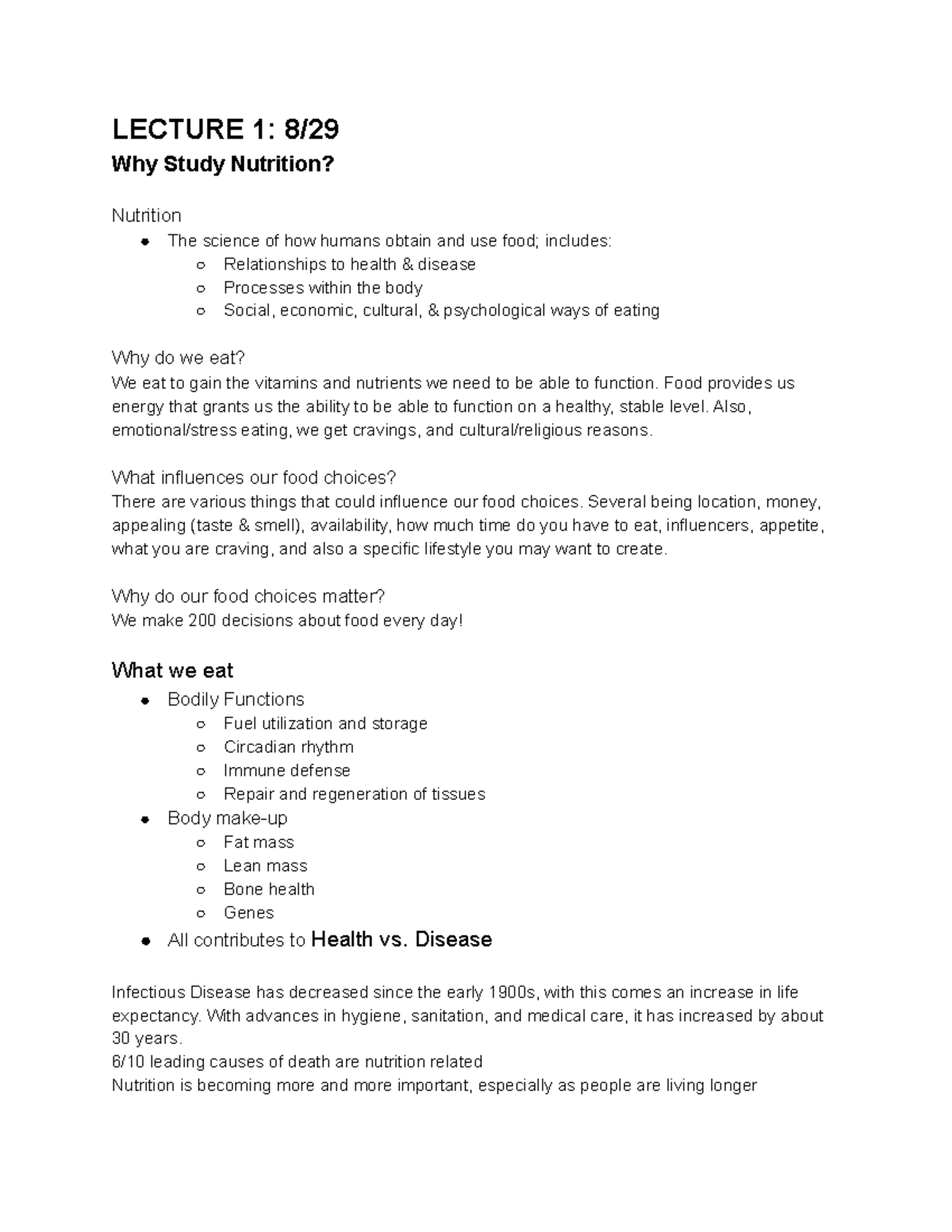 Nutrition Health and Well Being Notes 1 - LECTURE 1: 8/ Why Study ...