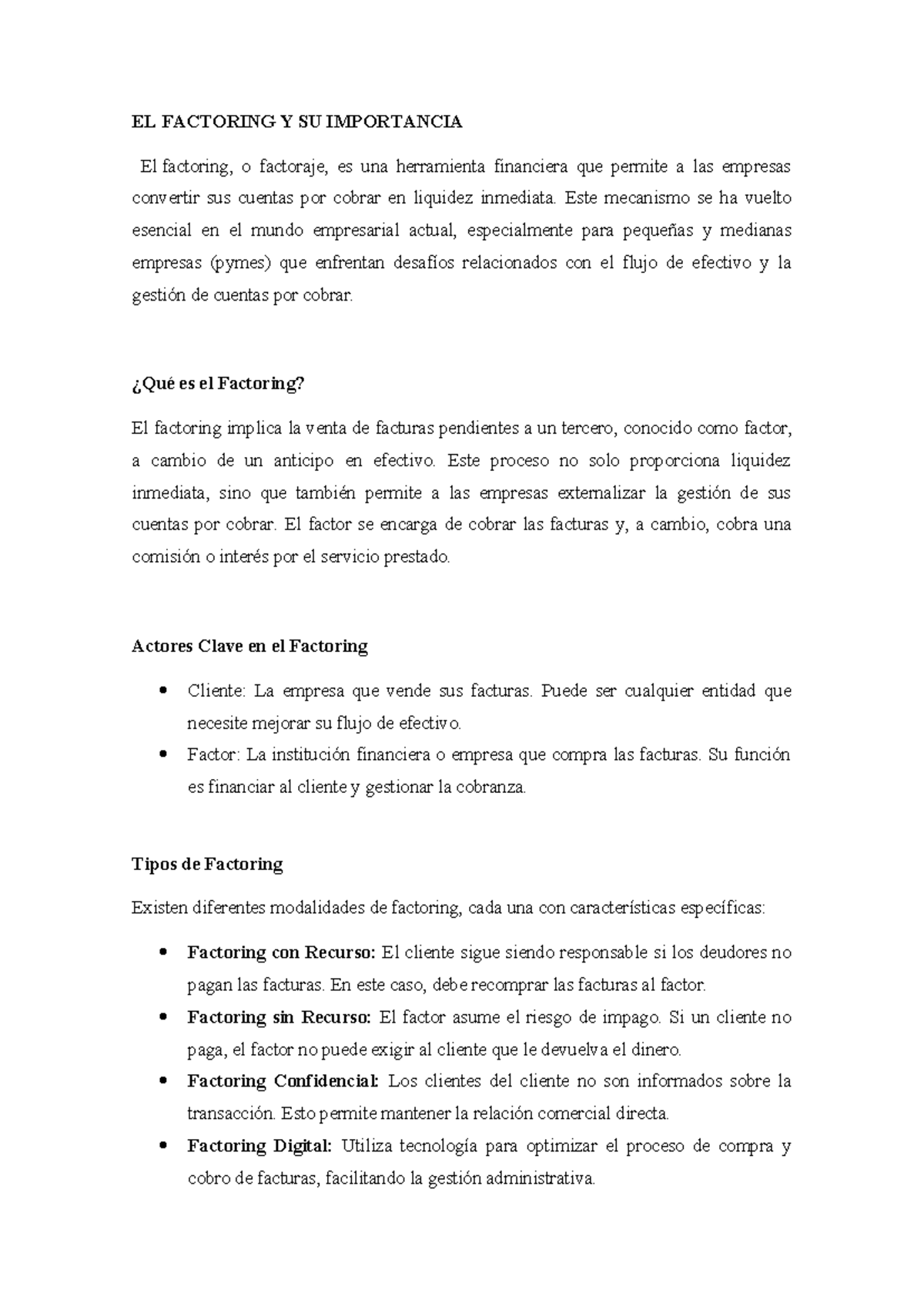 EL Factoring Y SU Importancia - EL FACTORING Y SU IMPORTANCIA El ...