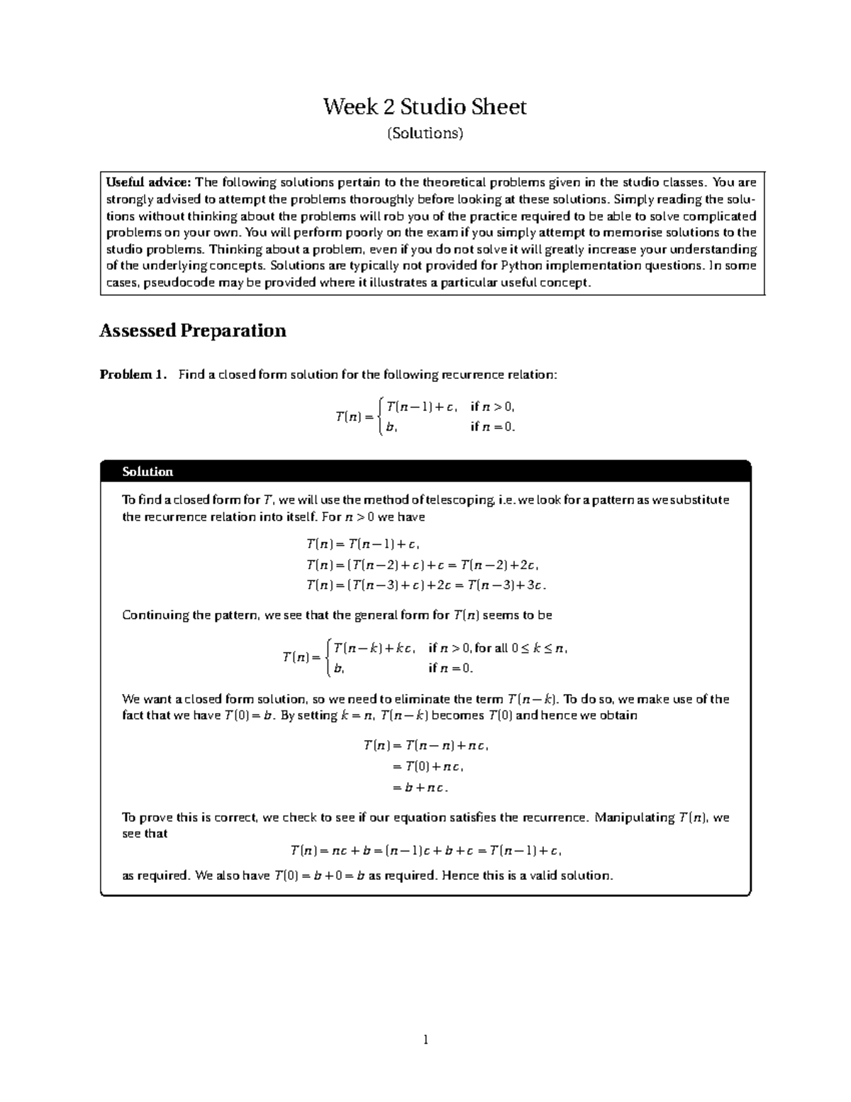 Week02-Time Complexity Calc - Week 2 Studio Sheet (Solutions) Useful advice: The following ...