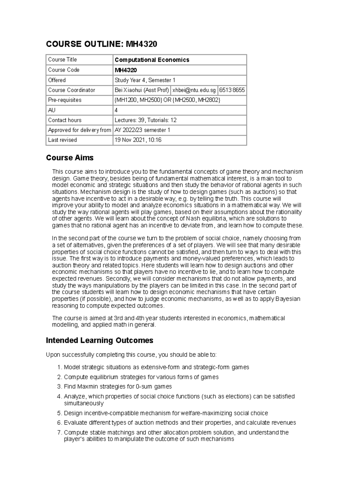MH4320-SPMS - course detail - COURSE OUTLINE: MH Course Title Computational Economics Course ...