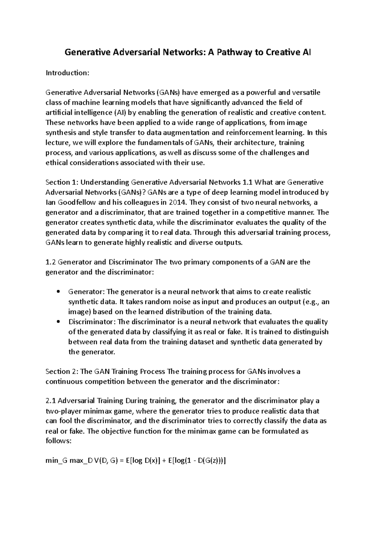 Generative Adversarial Networks- A Pathway to Creative AI - Generative ...